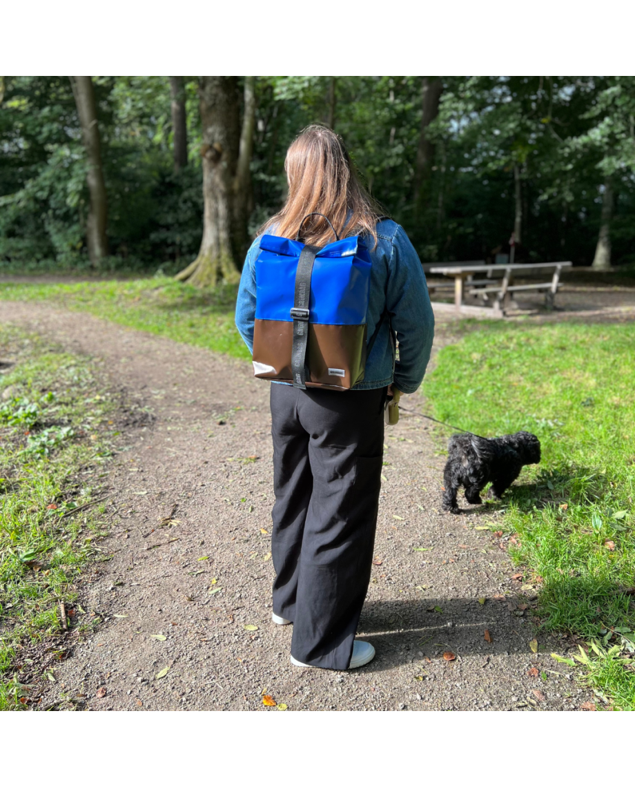 Blue/brown Sustainable Backpack | Water Resistant and Trendy Backpack