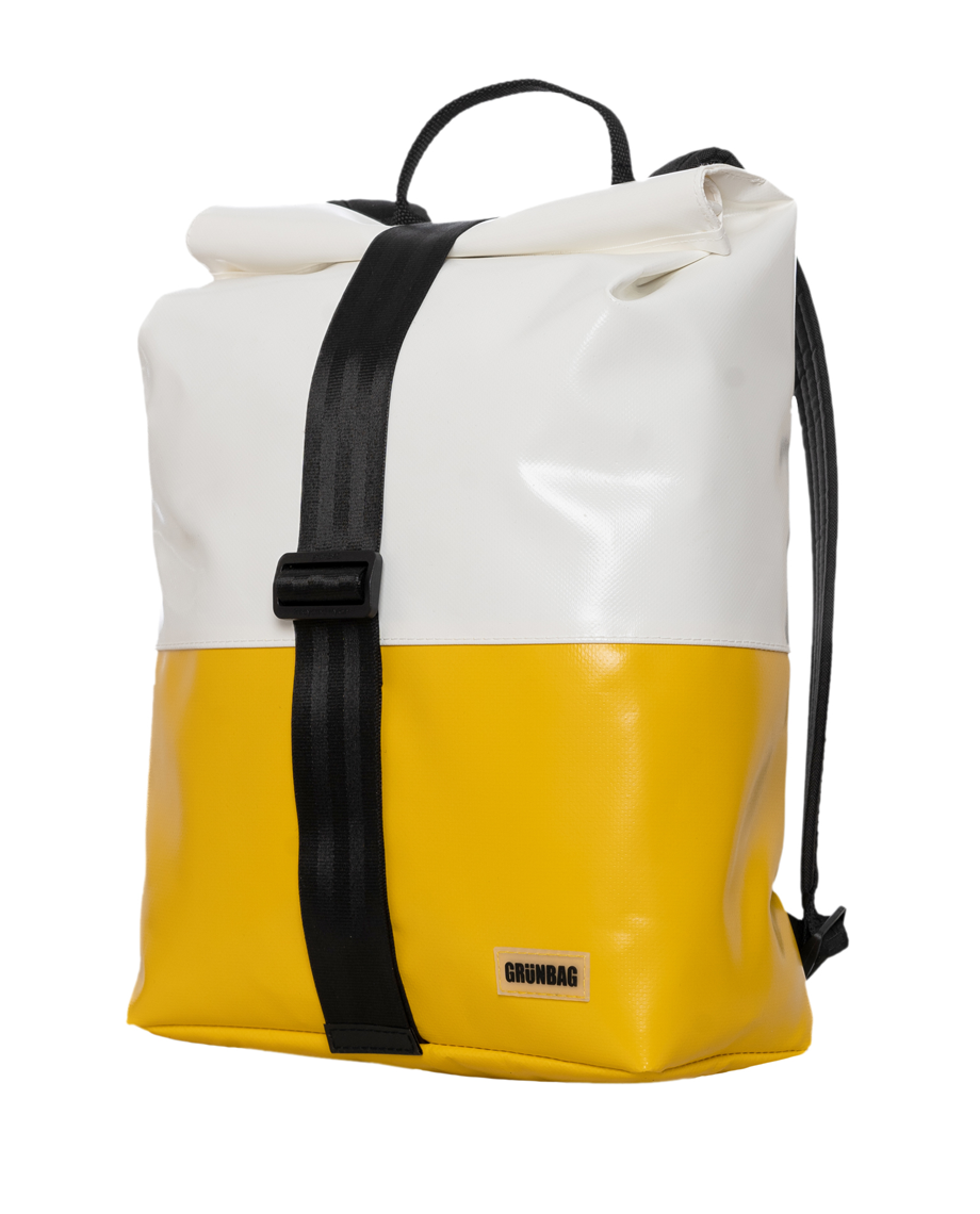 White/yellow Sustainable Backpack | Water Resistant and Trendy Backpack